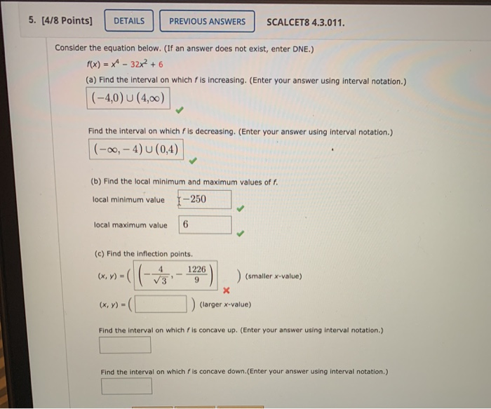 Solved 5. (4/8 Points) DETAILS PREVIOUS ANSWERS SCALCET8 | Chegg.com