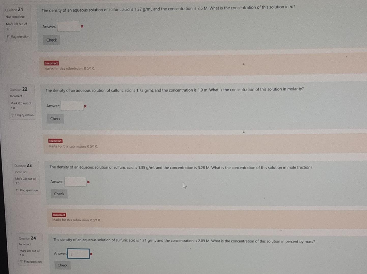 Solved The density of an aqueous solution of sulfuric acid | Chegg.com