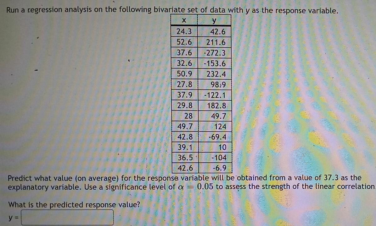 Solved Run a regression analysis on the following bivariate | Chegg.com