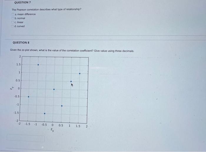 Solved The Pearson correlation describes what type of | Chegg.com