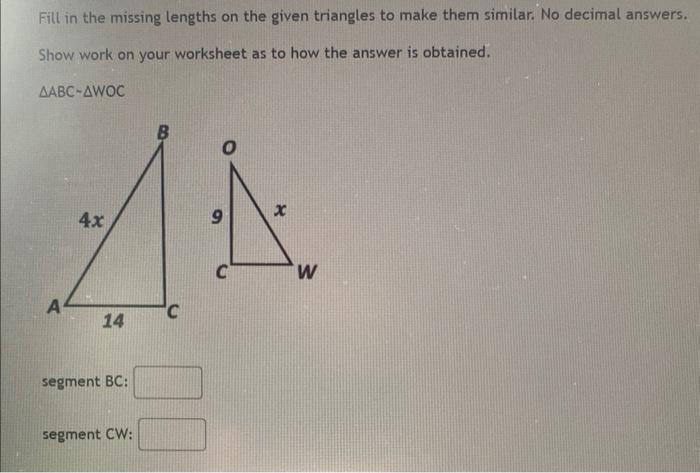 Solved Fill in the missing lengths on the given triangles to | Chegg.com