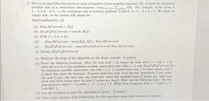 Solved 3 Here Is An Algorithm That Given An Array Of