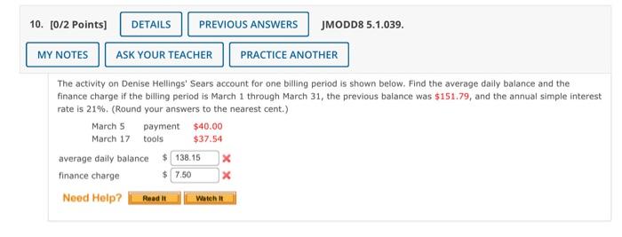 Solved The activity on Denise Hellings' Sears account for | Chegg.com