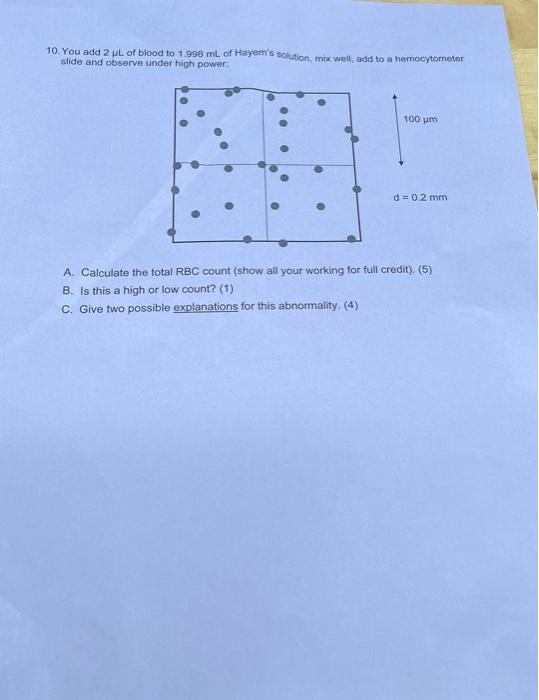 Solved 10. You add 2μL of blood to 1.998 mL of Hayem's | Chegg.com