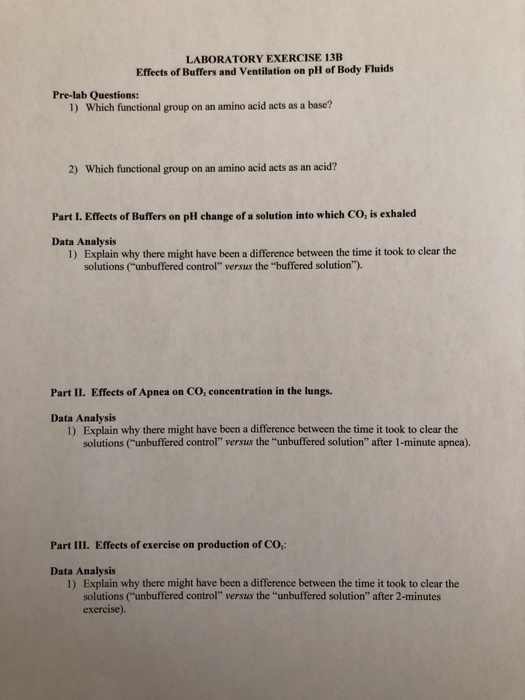 Solved LABORATORY EXERCISE 13B Effects of Buffers and | Chegg.com