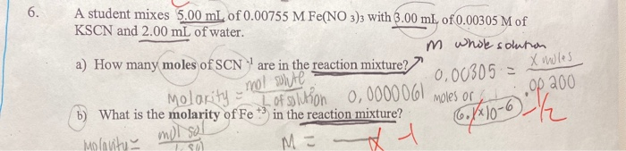 Solved A student mixes 5.00 mL of 0.00755 M Fe(NO3)3 with | Chegg.com