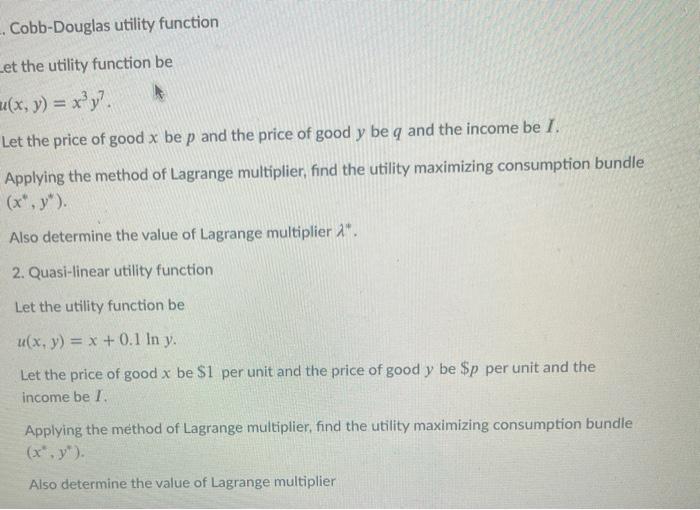 Solved - Cobb-Douglas utility function Let the utility | Chegg.com