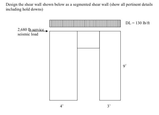 Solved Design the shear wall shown below as a segmented | Chegg.com