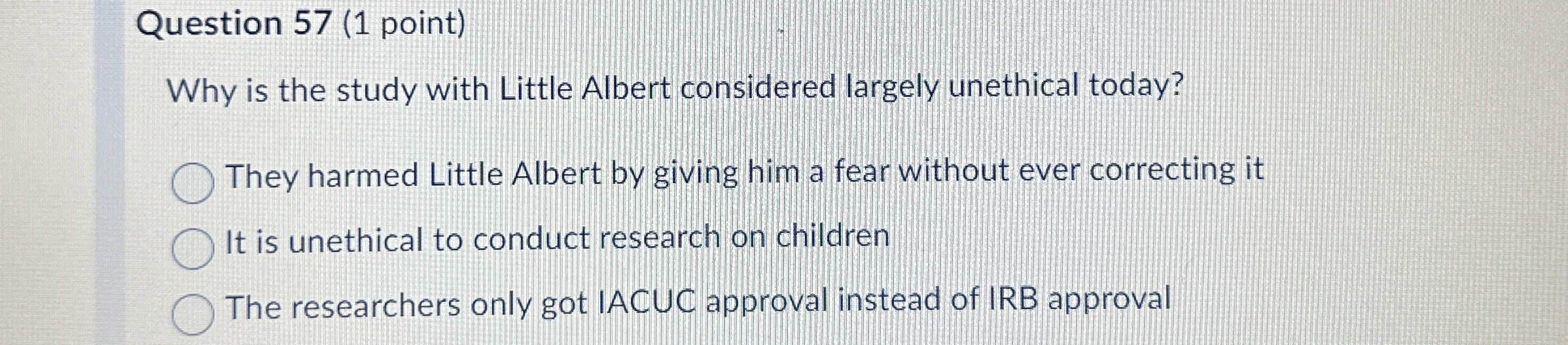 Solved Question 57 (1 ﻿point)Why is the study with Little | Chegg.com