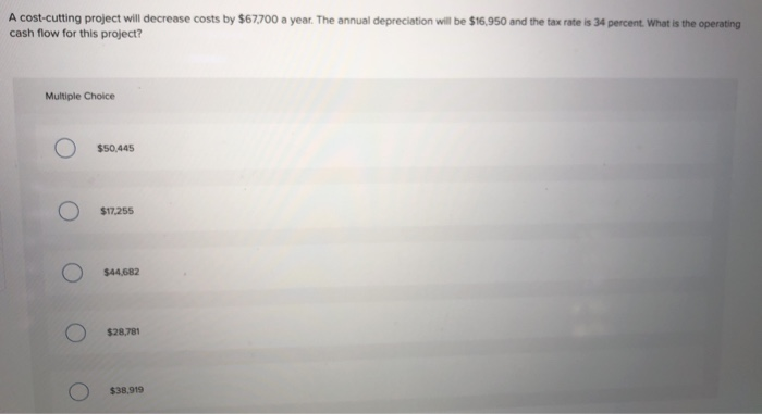 Solved A cost-cutting project will decrease costs by $67.700 | Chegg.com