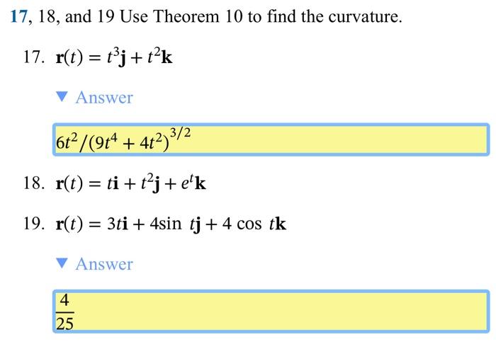 Solved 17,18 , and 19 Use Theorem 10 to find the curvature. | Chegg.com