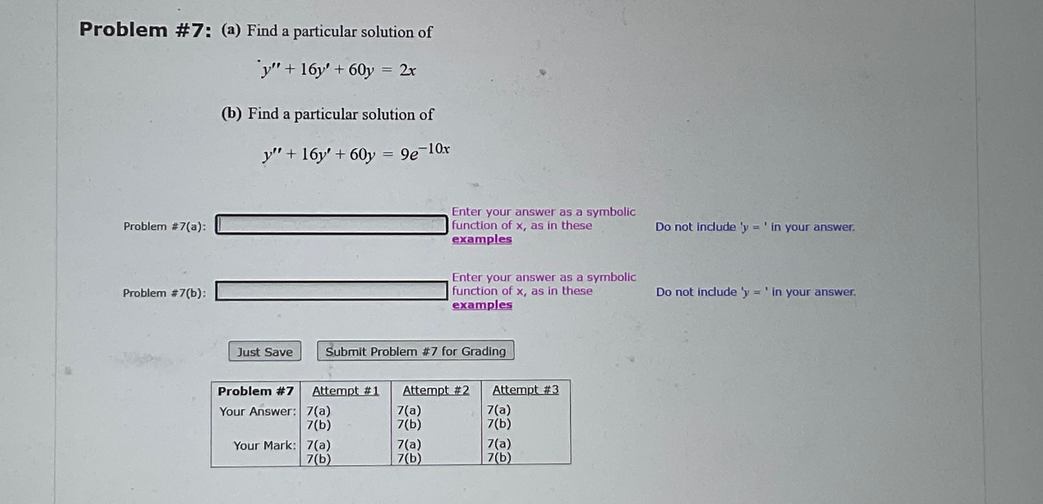 Problem #7: (a) ﻿Find a particular solution | Chegg.com