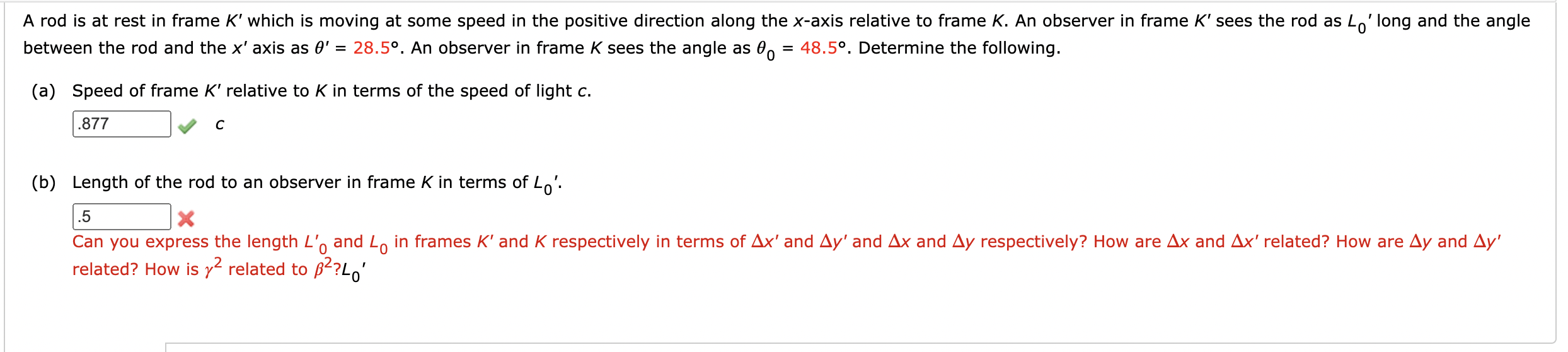 Solved A rod is at rest in frame K' ﻿which is moving at some | Chegg.com