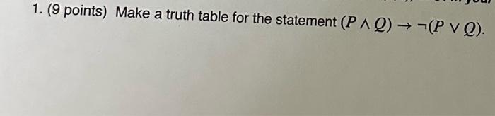 Solved 1. (9 points) Make a truth table for the statement | Chegg.com