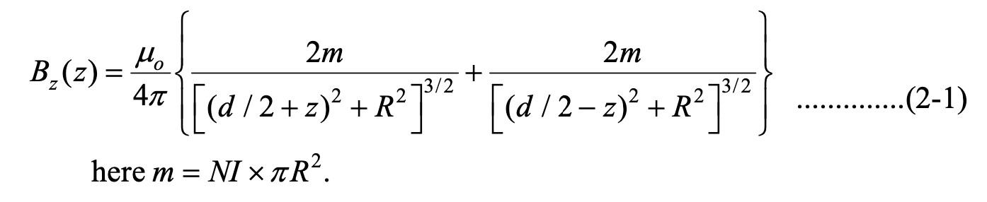 Bz(z)=μo4π{2m[(d2+z)2+R2]32+2m[(d2-z)2+R2]32}here | Chegg.com