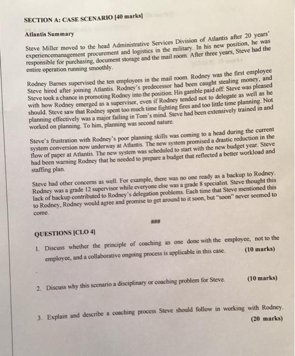 SECTION A: CASE SCENARIO [40 marks] Atlantis Summary | Chegg.com