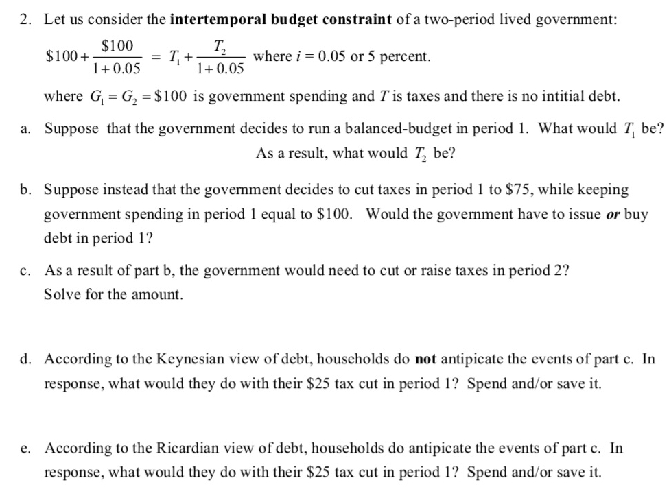 Solved Let us consider the intertemporal budget constraint | Chegg.com