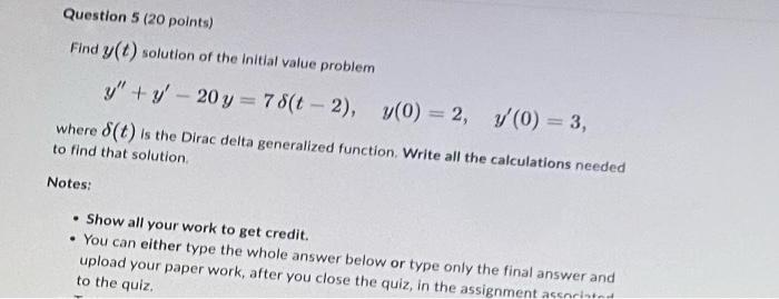 Solved Find y(t) solution of the initial value problem | Chegg.com