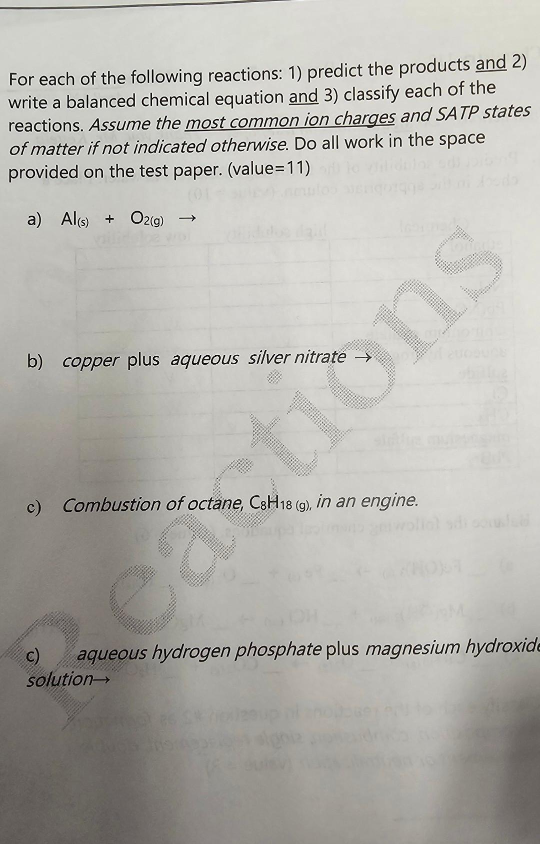 Solved For each of the following reactions: 1) predict the | Chegg.com