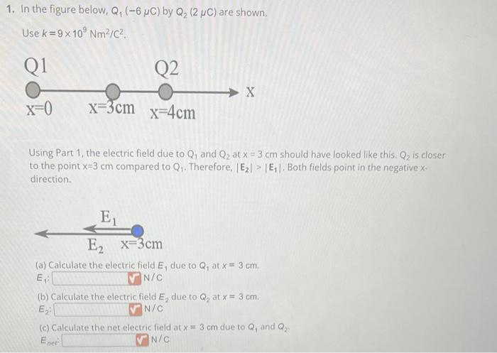 Solved 1 In The Figure Below Q1 −6μc By Q2 2μc Are