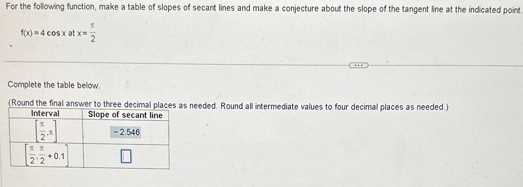 Solved For the following function, make a table of slopes of | Chegg.com