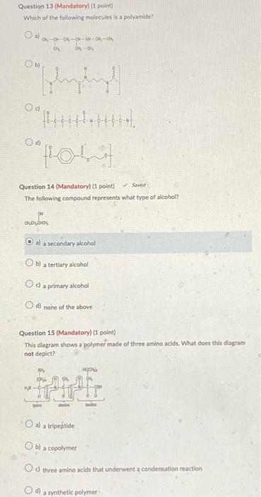 Solved Question 13 (Mandatory) (1 point) Which of the | Chegg.com