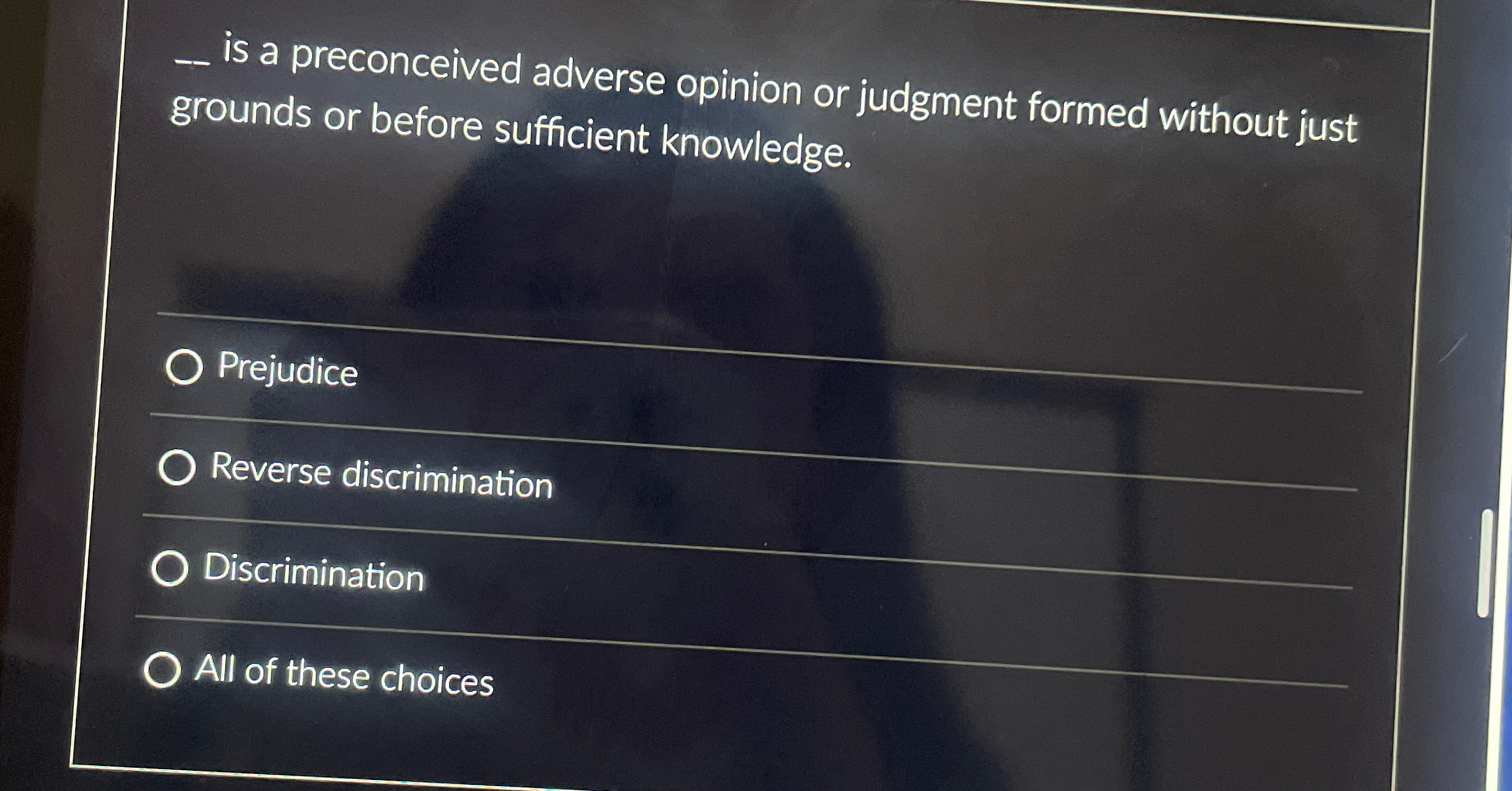 Solved q, ﻿is a preconceived adverse opinion or judgment | Chegg.com
