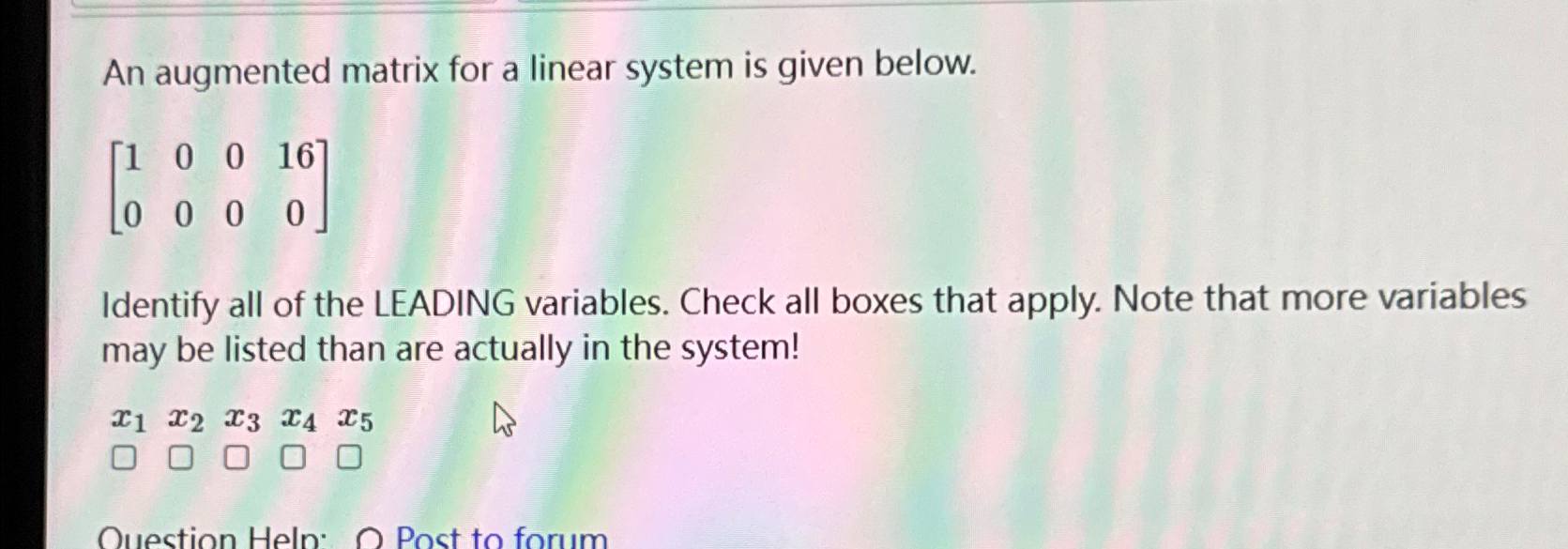 Solved An augmented matrix for a linear system is given | Chegg.com