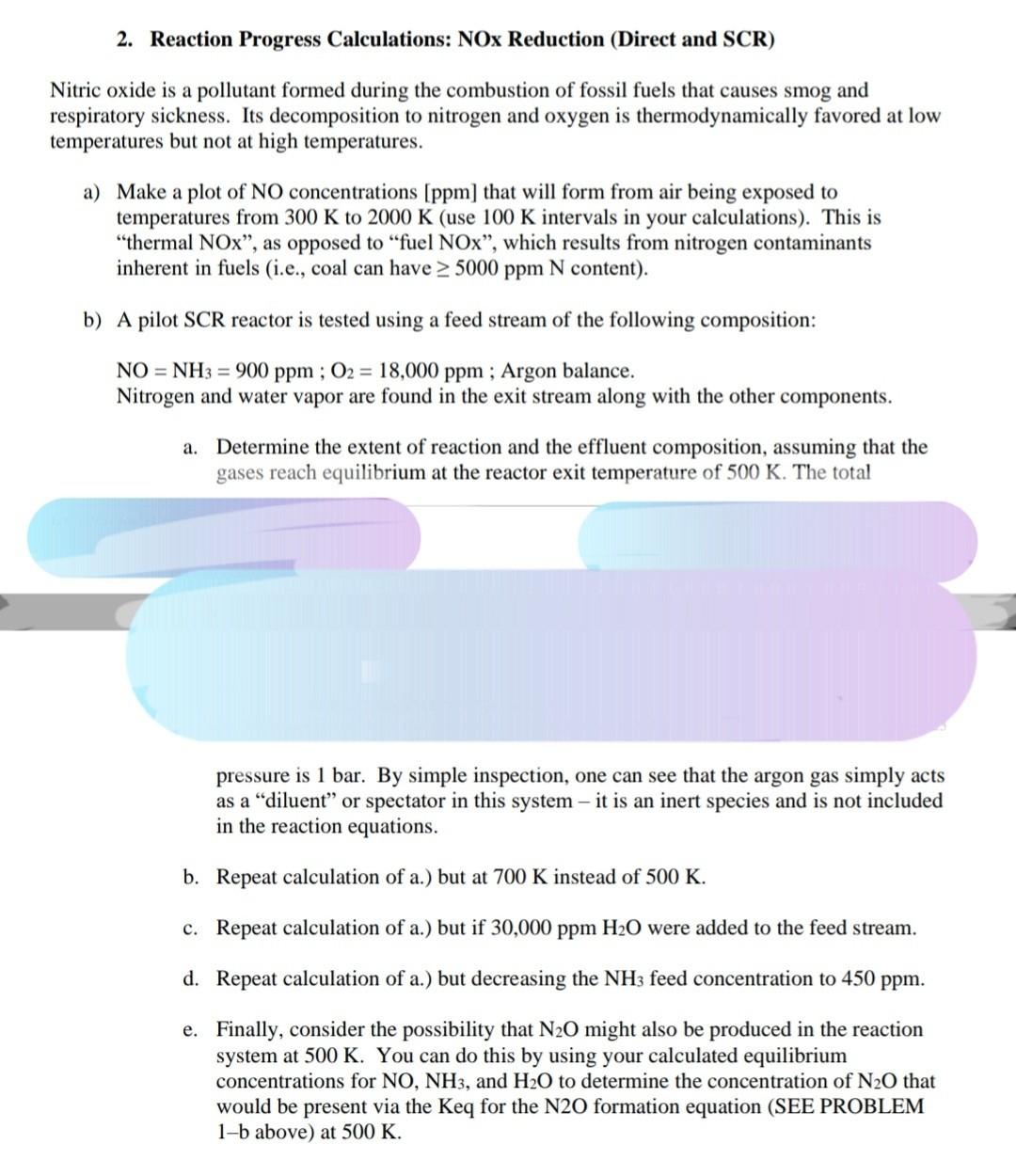 Solved 2. Reaction Progress Calculations: NOx Reduction | Chegg.com