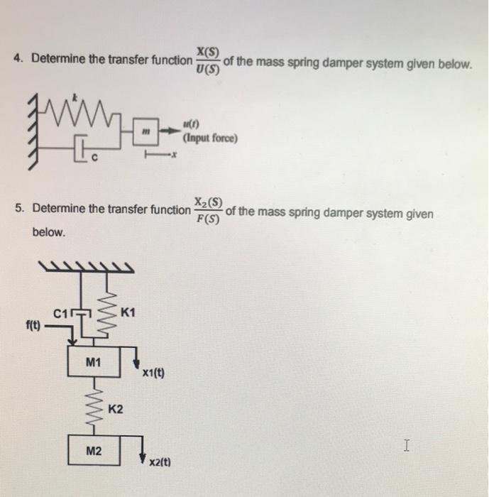 Solved X(S) 4. Determine the transfer function of the mass | Chegg.com