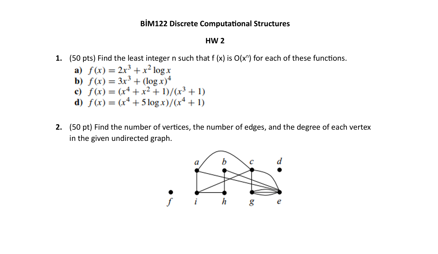 Solved BiM122 ﻿Discrete Computational StructuresHW 2(50 | Chegg.com
