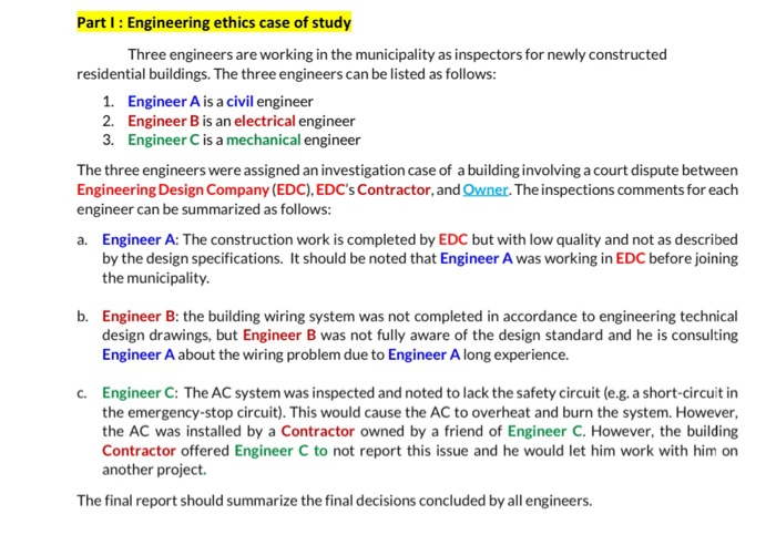 Part 1: Engineering ethics case of study Three | Chegg.com