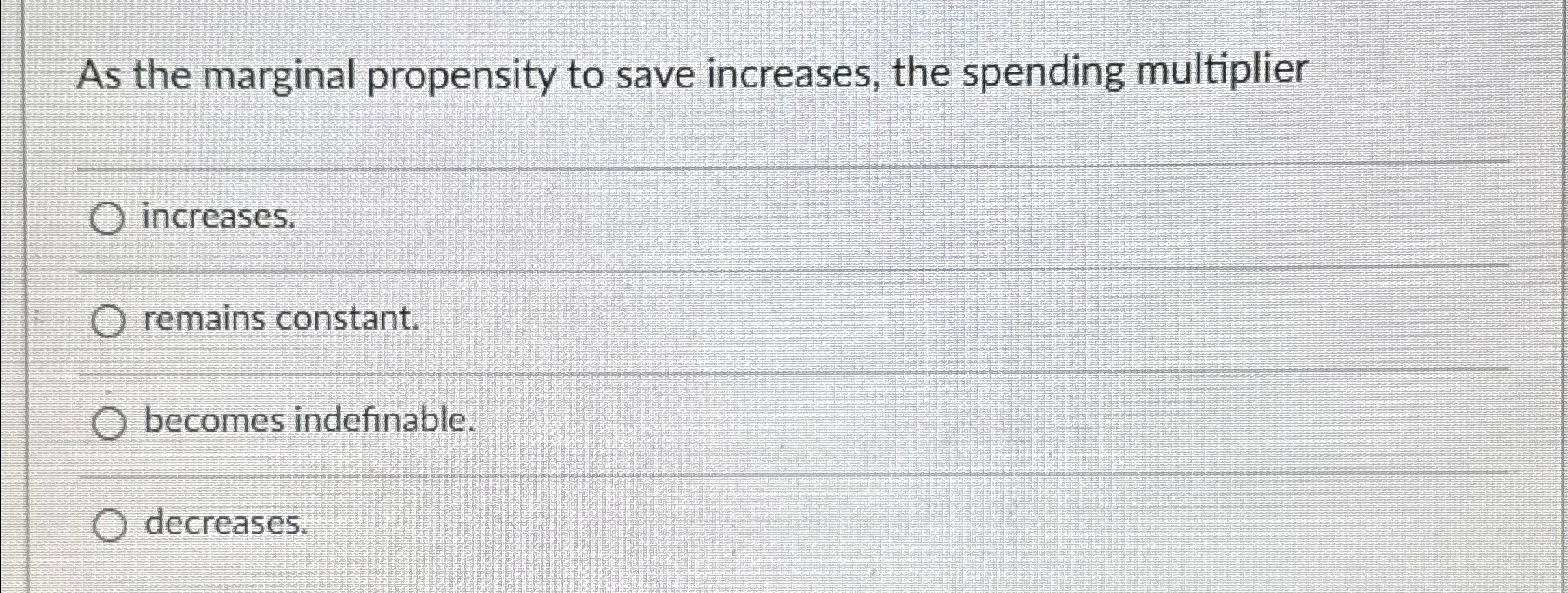 Solved As the marginal propensity to save increases, the | Chegg.com