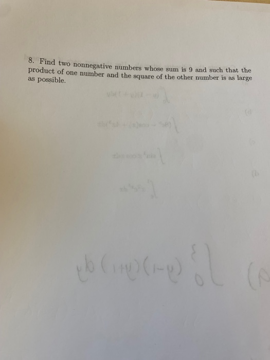 Solved o. Find two nonnegative numbers whose sum is 9 and | Chegg.com