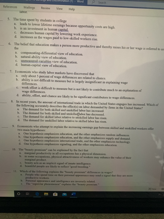 Solved Word E Search References Mailings Labor Review View