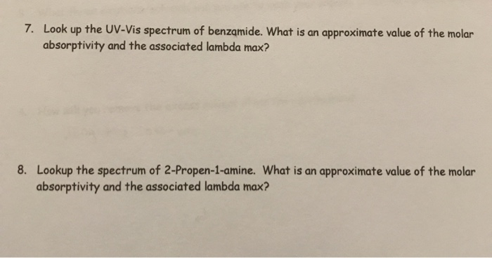 7. Look up the UV-Vis spectrum of benzamide. What is | Chegg.com