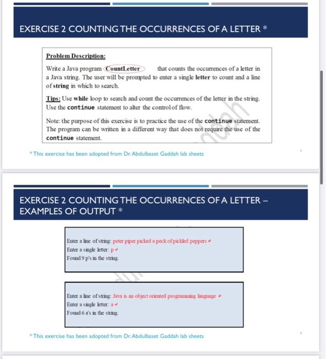 Solved EXERCISE 2 COUNTING THE OCCURRENCES OF A LETTER * | Chegg.com Solved EXERCISE 2 COUNTING THE OCCURRENCES OF A LETTER * | Chegg.com