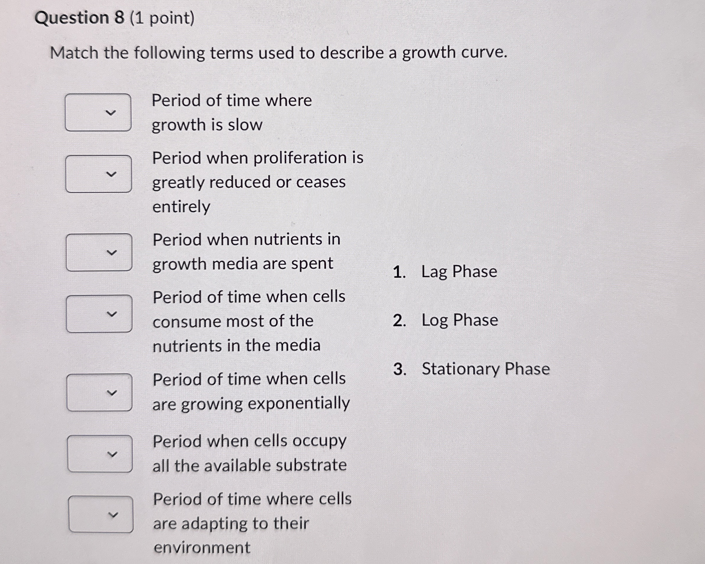 Solved Question 8 (1 ﻿point)Match the following terms used | Chegg.com