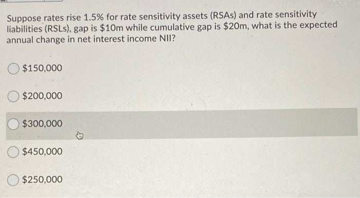Solved Suppose rates rise 1.5% for rate sensitivity assets | Chegg.com