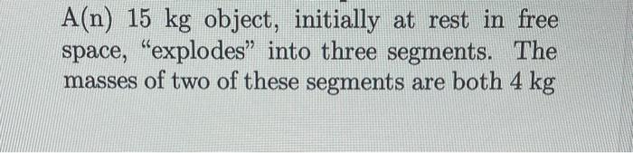 Solved A(n)15 kg object, initially at rest in free space, | Chegg.com