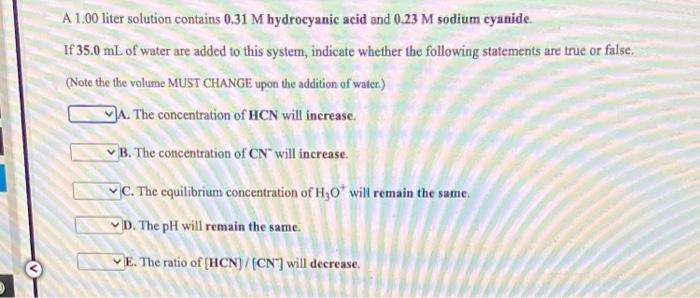 Solved A 1,00 liter solution contains 0.31 M hydrocyanic | Chegg.com