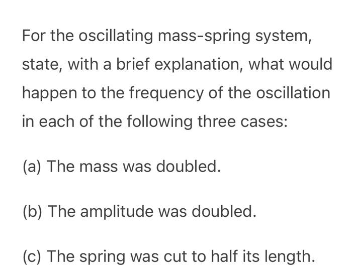 Solved For the oscillating mass-spring system, state, with a | Chegg.com