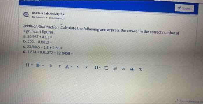 Solved Addition/Subtraction. Falculate the following and | Chegg.com