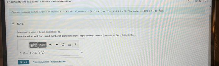 Solved Uncertainty propagation-addition and subtraction A | Chegg.com