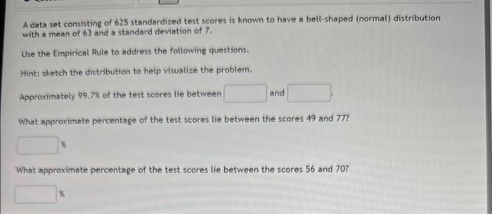 Solved A data set consisting of 625 standardized test scores | Chegg.com