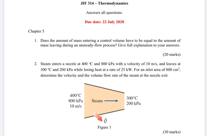 Solved JIF 314 - Thermodynamics Answers all questions. Due | Chegg.com