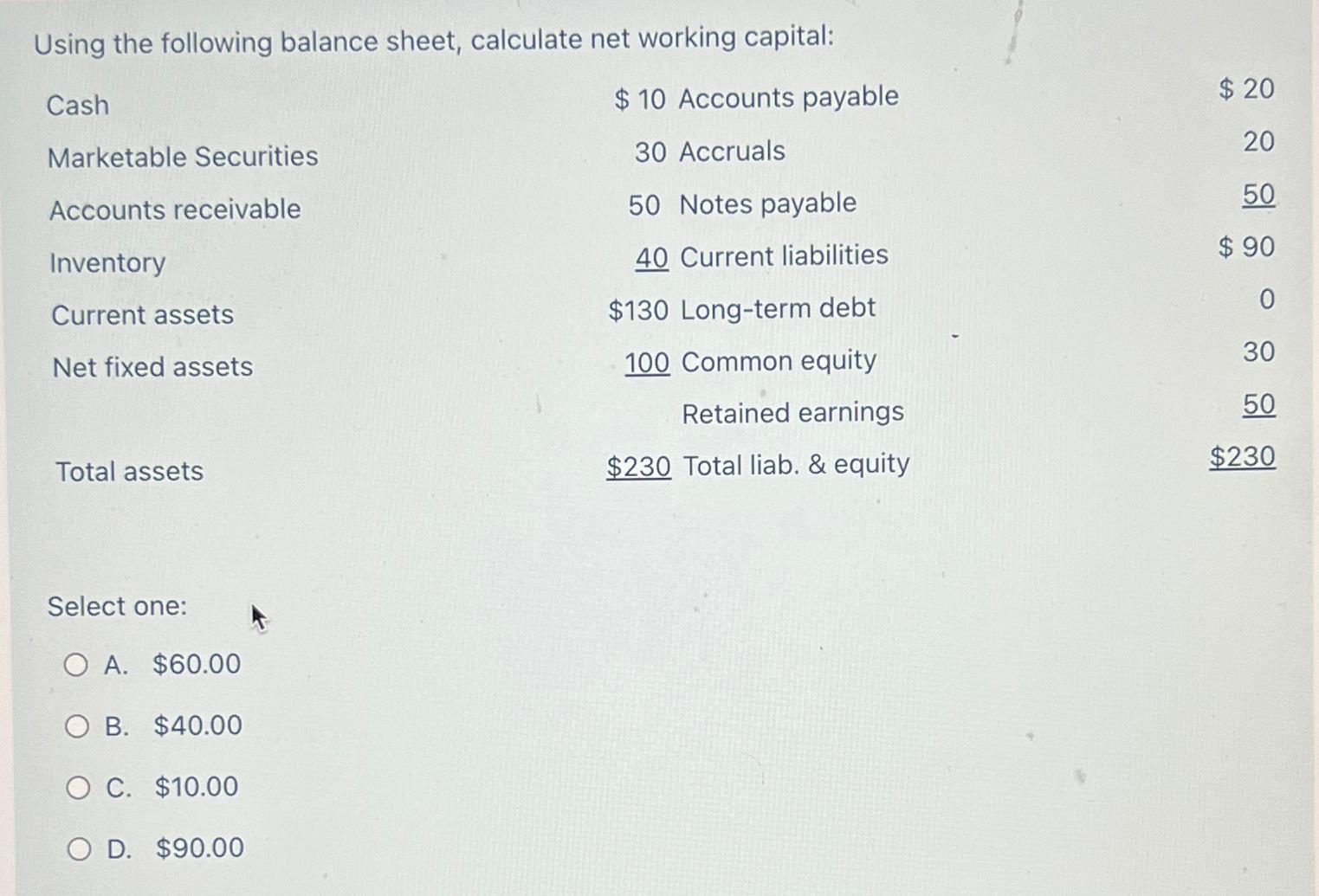 Solved Using the following balance sheet, calculate net | Chegg.com