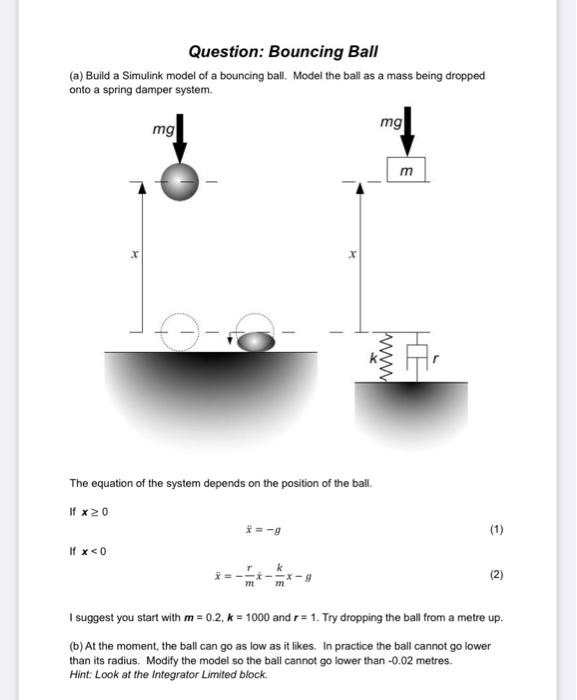 Solved (a) Build a Simulink model of a bouncing ball. Model | Chegg.com