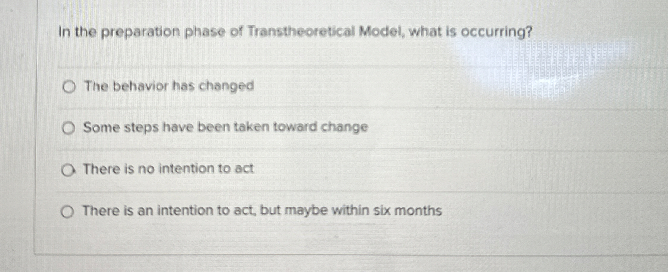 Solved In the preparation phase of Transtheoretical Model, | Chegg.com