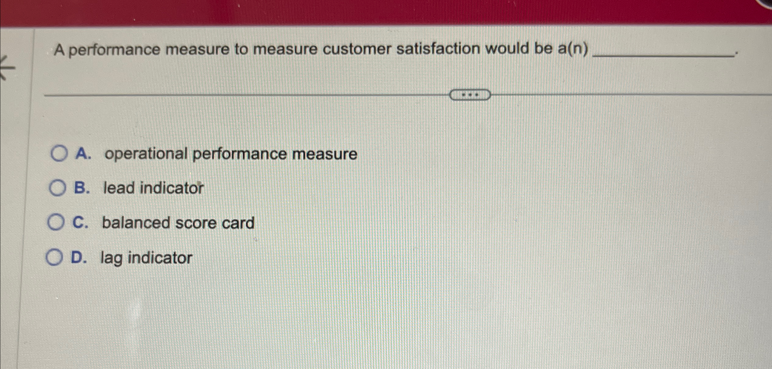 Solved A performance measure to measure customer | Chegg.com